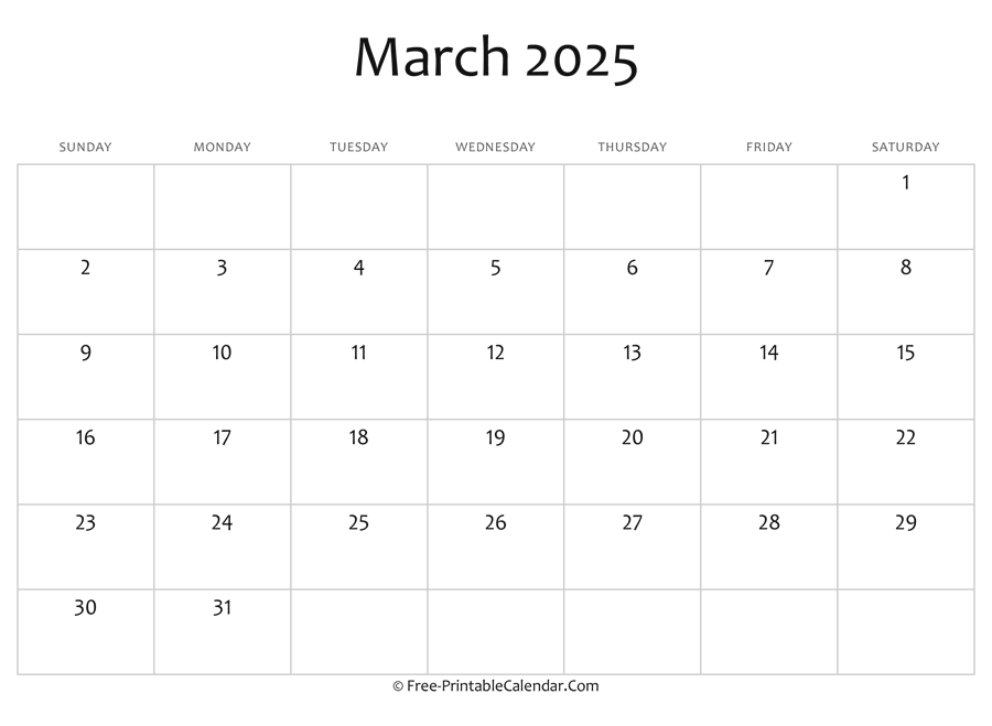 Editable 2025 March Calendar