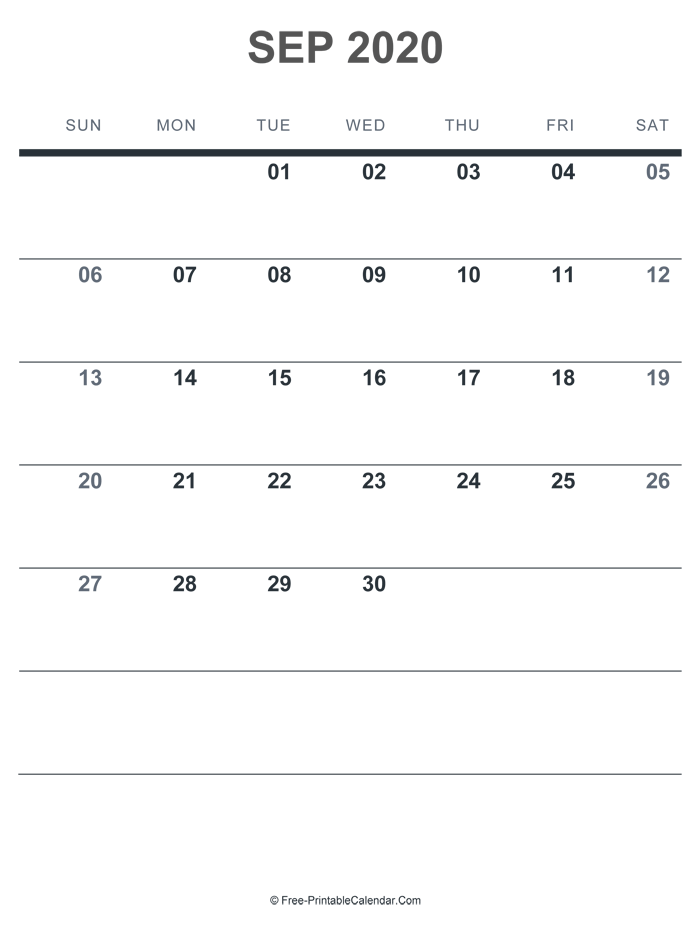 September 2020 Printable Calendar